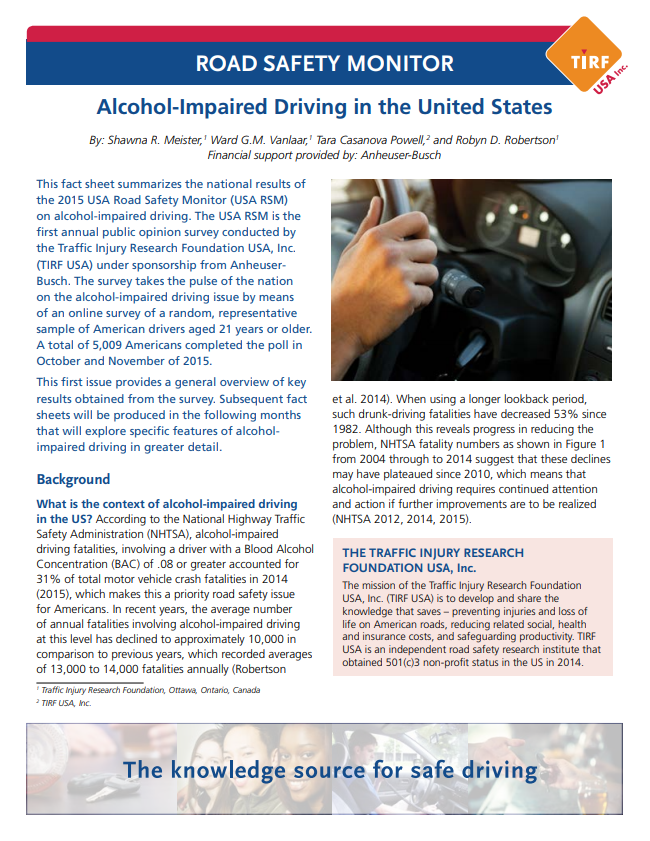 Tirf Usa Road Safety Monitors Traffic Injury Research Foundation