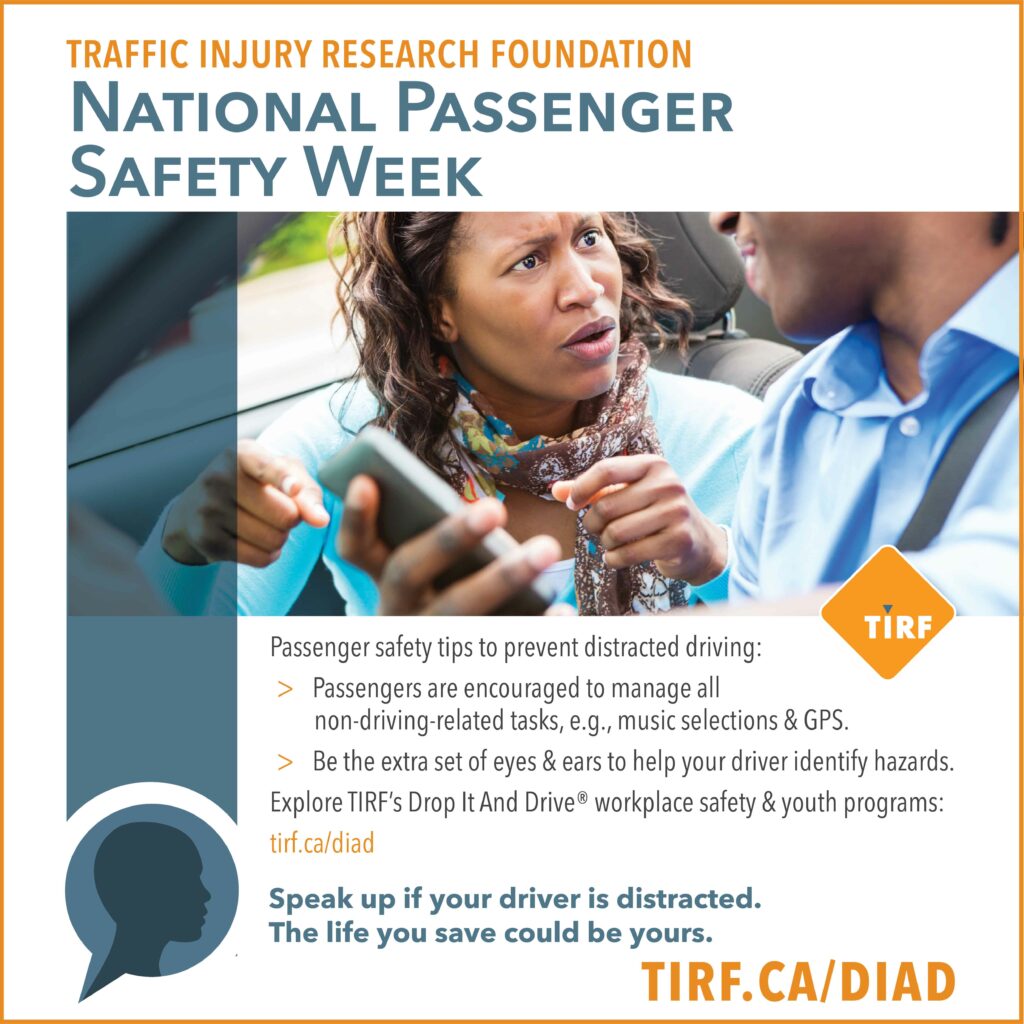 Passengers play crucial role in preventing distracted driving - Traffic Injury Research Foundation